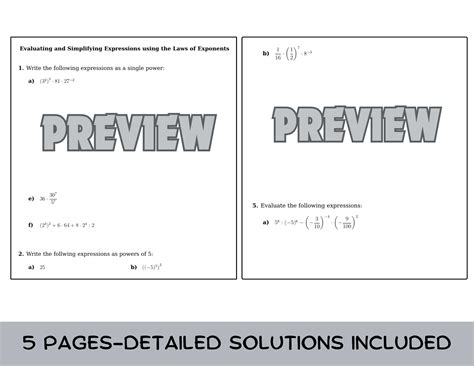 Evaluating And Simplifying Expressions Using The Laws Of Exponents Worksheet Teaching Resources