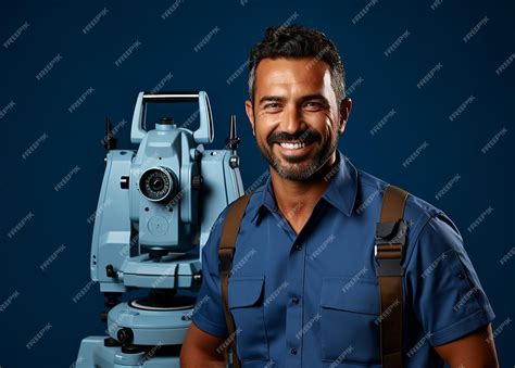 Premium Photo Isolated Surveyor Assistant On Blue Background