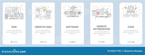 Vector Thin Line Flat Design Web Development Concept Banners Stock