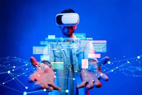 Software Developer Work With Coding Overlays Of Programming Languages