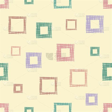 无缝矢量几何图案与菱形，正方形，矩形无尽的背景与手绘纹理几何图形。彩色图形插图模板包装，web背景