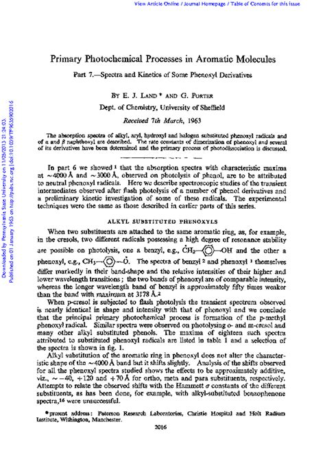 Primary Photochemical Processes In Aromatic Molecules Landand Zyxw G