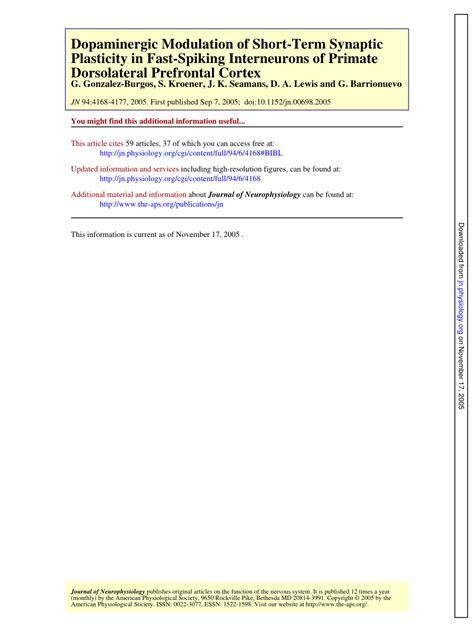 Pdf Dopaminergic Modulation Of Short Term Synaptic Plasticity In Fast