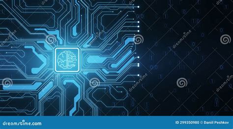 Abstract Brain And Binary Code Circuit On Blue Background Chip Data Ai And Future Concept