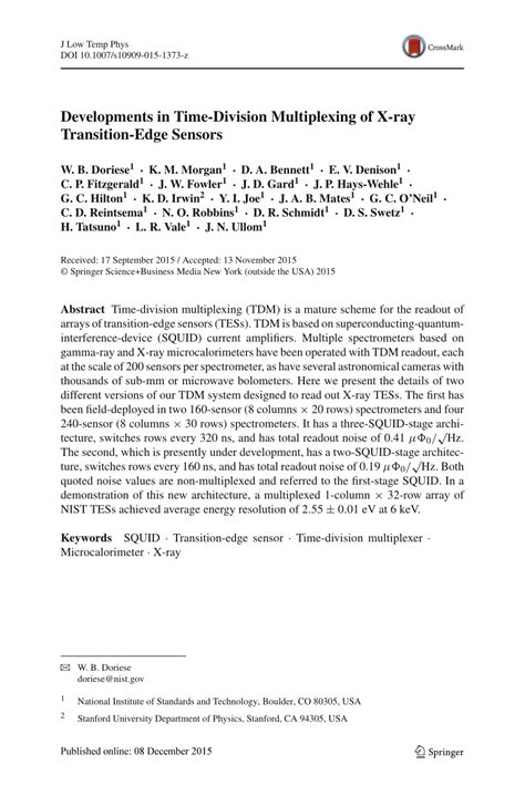 Pdf Developments In Time Division Multiplexing Of X Ray Transition