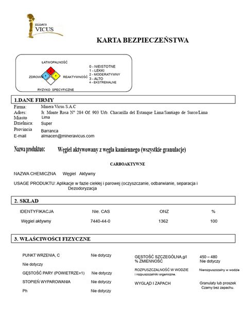 Msds Węgiel Aktywny Pdf