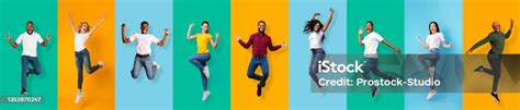 성공 승리에서 뛰어 내리는 행복한 에너지 유학생의 전체 길이 점프에 대한 스톡 사진 및 기타 이미지 점프 사람들 행복 Istock