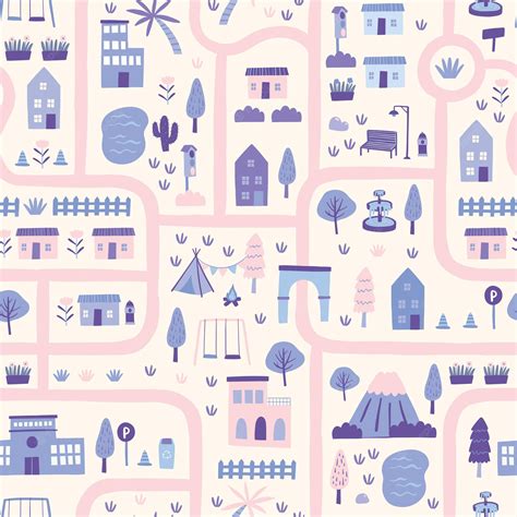 Premium Vector Cute City Map Seamless Pattern