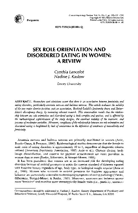 Pdf Sex Role Orientation And Disordered Eating In Women A Review