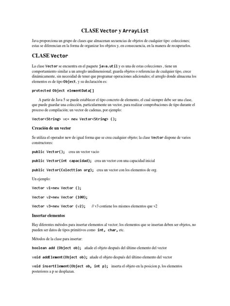 Clase Vector Y Arraylist Pdf Estructura De Datos De Matriz Java