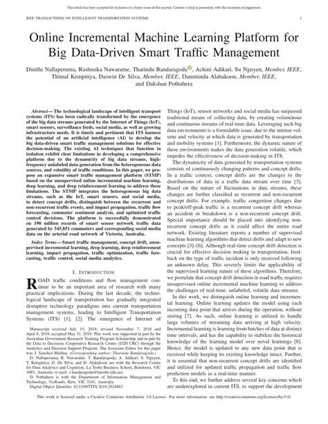 Pdf Online Incremental Machine Learning Platform For Big Data Driven Smart Traffic Management