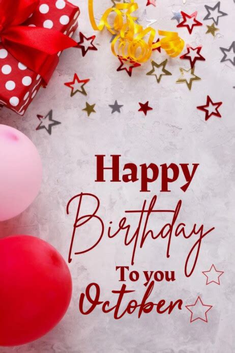 Plantilla De Grey Maximalist Happy Birthday October Banner 4 × 6