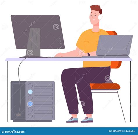 Programmer Workplace Cartoon Vector 44113749