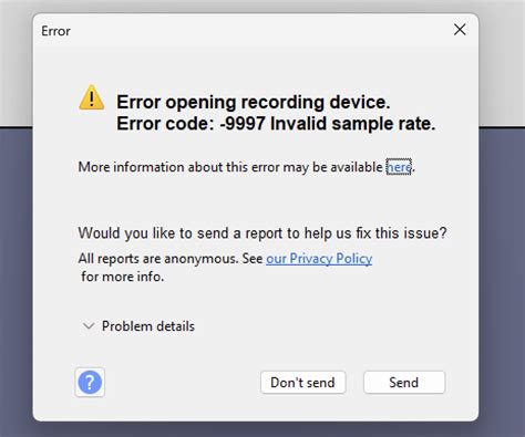 Error When Pressing Record For The Second Time With Wasapi Set As A