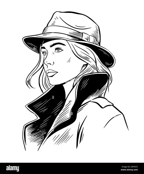 Woman Detective Black And White Sketch Stock Vector Image And Art Alamy