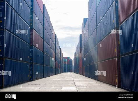 Stack Of Containers In Harbor Containers Yard In Port Port Logistics
