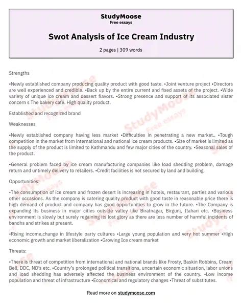 Swot Analysis Of Ice Cream Industry Free Essay Example