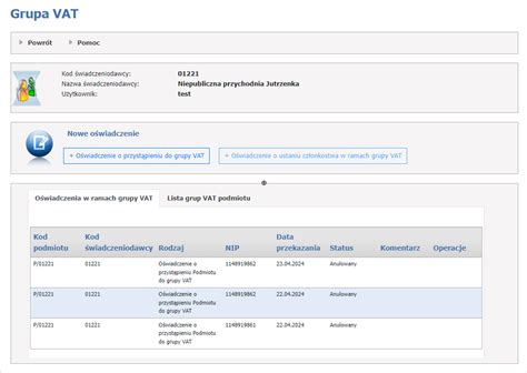 Dane świadczeniodawcy Podmiot Grupa Vat