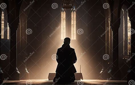 силуэт человека молящегося на коленях в церкви Иллюстрация штока иллюстрации насчитывающей