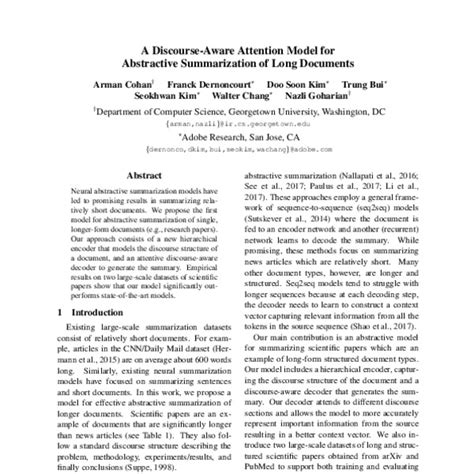 A Discourse Aware Attention Model For Abstractive Summarization Of Long Documents Acl Anthology