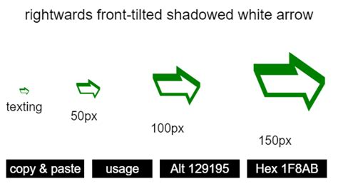 Rightwards Front Tilted Shadowed White Arrow Symbol And Codes