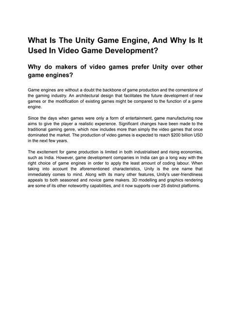 what is the unity game engine and why is it used in video game