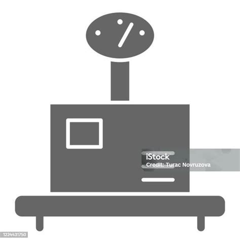 무게에 포장 솔리드 아이콘 배달 기호 흰색 배경에 상자 벡터 기호와 무게 규모 모바일 및 웹에 대한 글리프 스타일의 패키지 무게 창고 아이콘 벡터 그래픽 개념에 대한 스톡