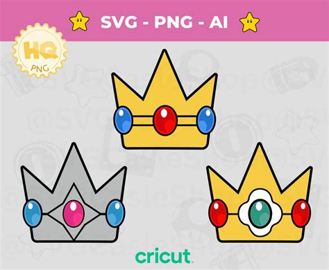 Crown Svg Pack For Princess Peach Daisy And Rosalina Cricut Cut File