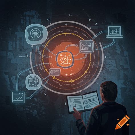 A Person Views A Complex Data Flow Diagram On A Tablet On Craiyon