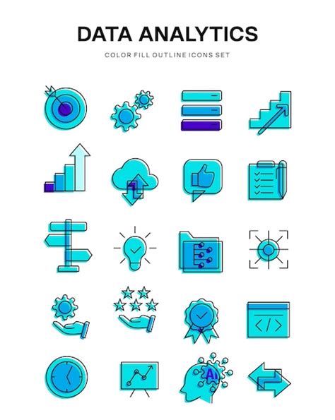 Premium Vector Data Analytic Business Infographic Illustration Outline Fill Color Icon Set