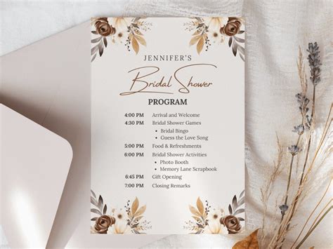 Boho Bridal Shower Program Bridal Party Program Template Printable
