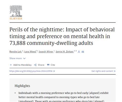 Perils Of The Nighttime Impact Of Behavioral Timing And Preference On Mental Health In 73 888