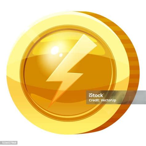 Gold Medal Coin Bolt Lightning Symbol Golden Token For Games User Interface Asset Element Vector ...