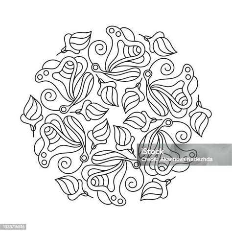 어린이와 성인을위한 색칠 공부책 양식에 일치시키는 나비와 꽃 만다라 0명에 대한 스톡 벡터 아트 및 기타 이미지 0명 검은색 곡선 Istock