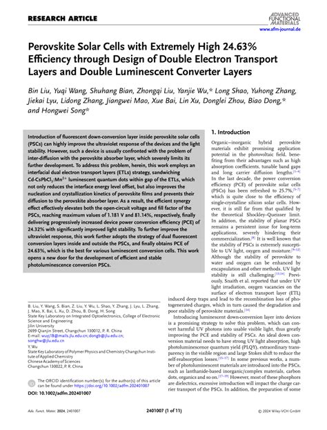 Perovskite Solar Cells With Extremely High 2463 Efficiency Through Design Of Double Electron