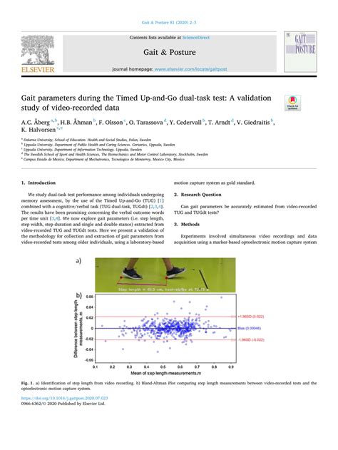 Pdf Gait Parameters During The Timed Up And Go Dual Task Test A
