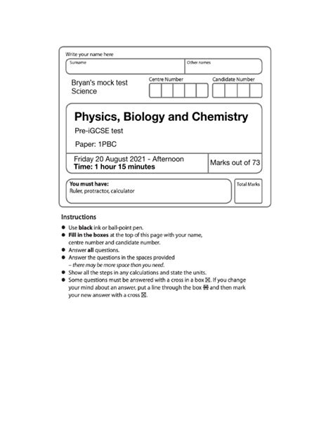 Igcse Science Mock Test Pdf