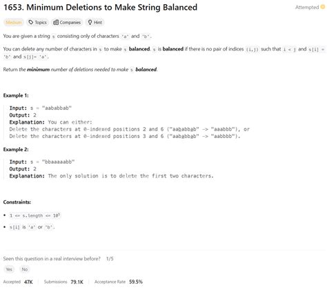 Problem Of The Day Minimum Deletions To Make String Balanced Coding
