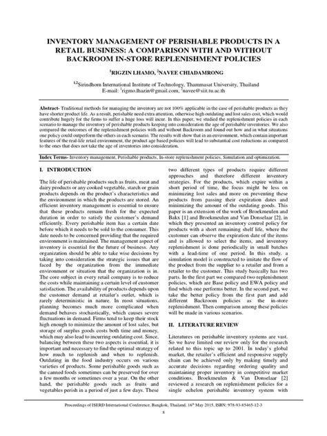 Inventory Management Of Perishable Produ Pdf Inventory Retail