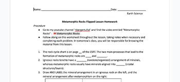 Metamorphic Rocks Flipped Lesson Video And Companion Worksheet TPT