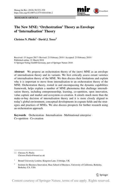 The New Mne ‘orchestration Theory As Envelope Of ‘internalisation