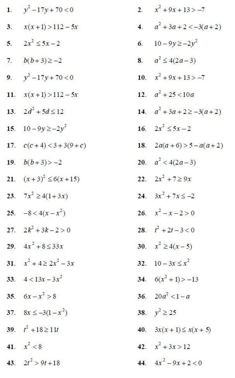 Graphing Quadratic Inequalities Worksheet