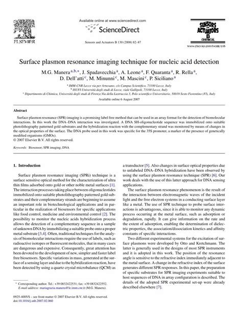 Pdf Surface Plasmon Resonance Imaging Technique For Nucleic Acid