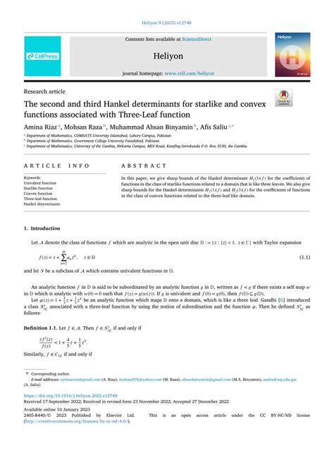 Pdf The Second And Third Hankel Determinants For Starlike And Convex Functions Associated With