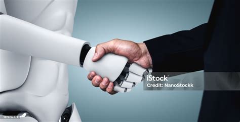3d 렌더링 휴머노이드 로봇 악수 미래 기술과 협력 로봇에 대한 스톡 사진 및 기타 이미지 로봇 사람들 악수 Istock