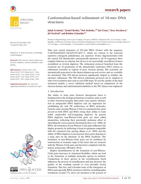 Pdf Conformation Based Refinement Of 18 Mer Dna Structures