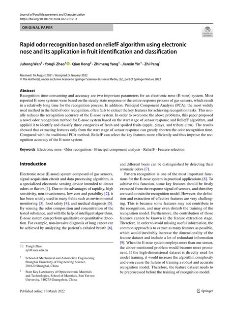 Pdf Rapid Odor Recognition Based On Relieff Algorithm Using