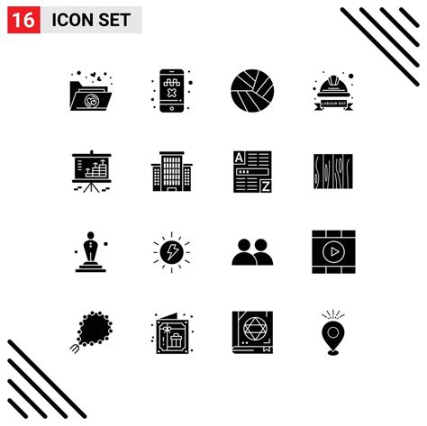 Set Of 16 Modern Ui Icons Symbols Signs For Dollar Analysis Sport Labour Badge Hat Editable