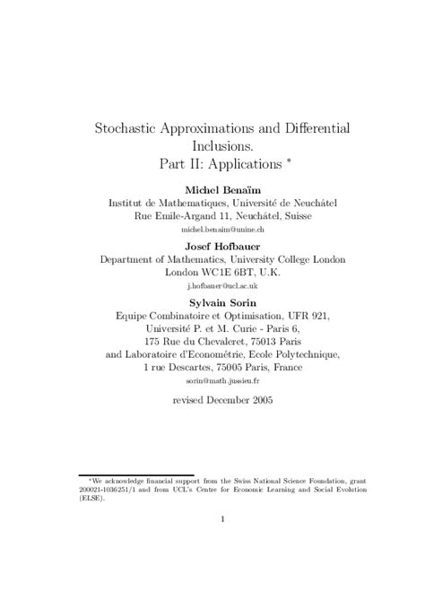 Pdf Stochastic Approximations And Differential Inclusions Part Ii Applications