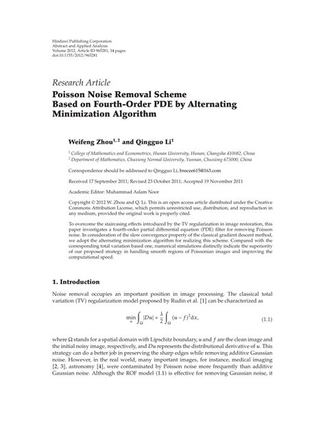 Pdf Poisson Noise Removal Scheme Based On Fourth Order Pde By Alternating Minimization Algorithm
